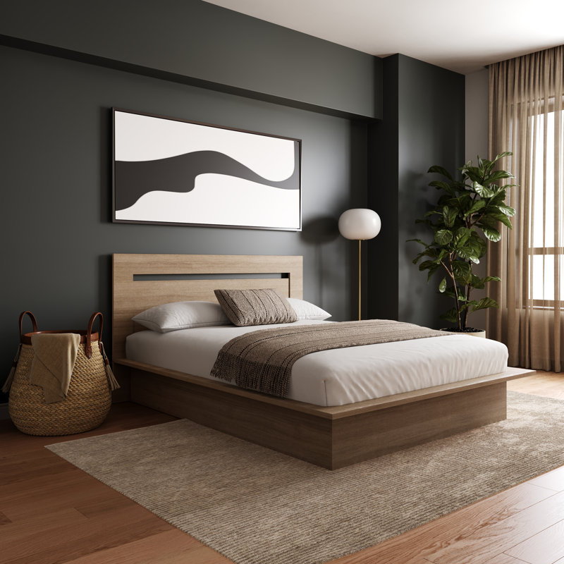 Anduin Platform Bed Headboard Wade Logan Color Brown Oak Size Full